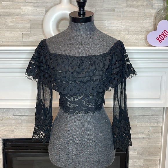 SEEK THE LABEL | Tops | Seek The Label Black Lace Crop Top Bell Sleeves ...